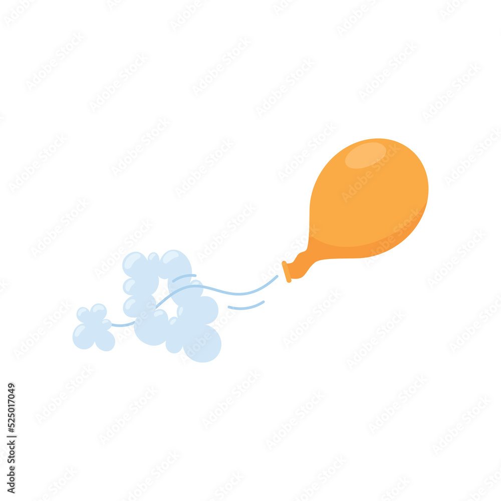 Deflating balloon flies away flat cartoon vector illustration isolated ...