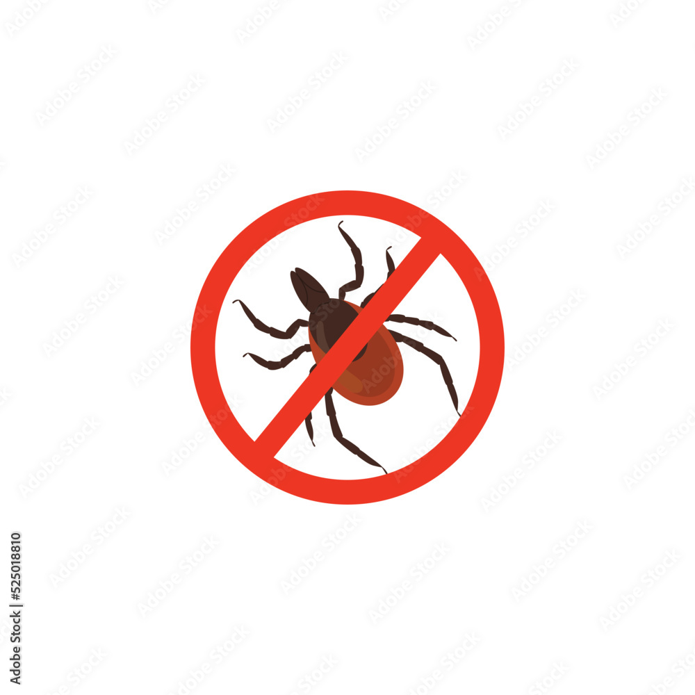 Stop ticks red sign, flat vector illustration isolated on white ...