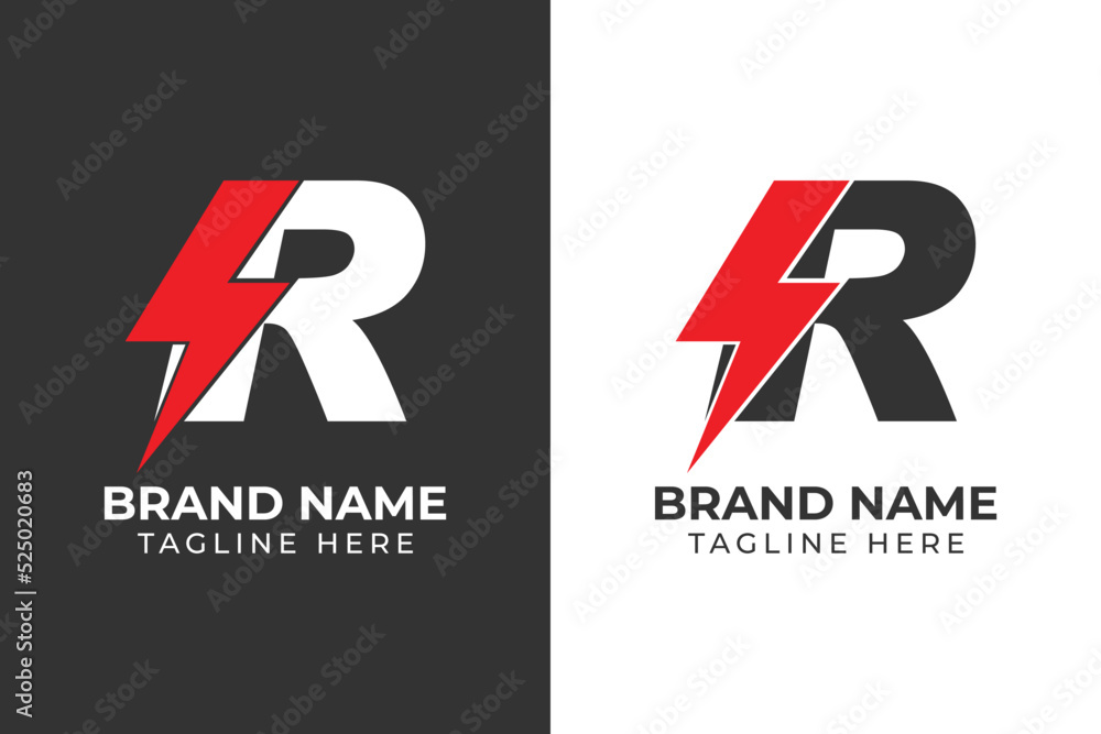 logo power R lightning template design Stock Vector | Adobe Stock