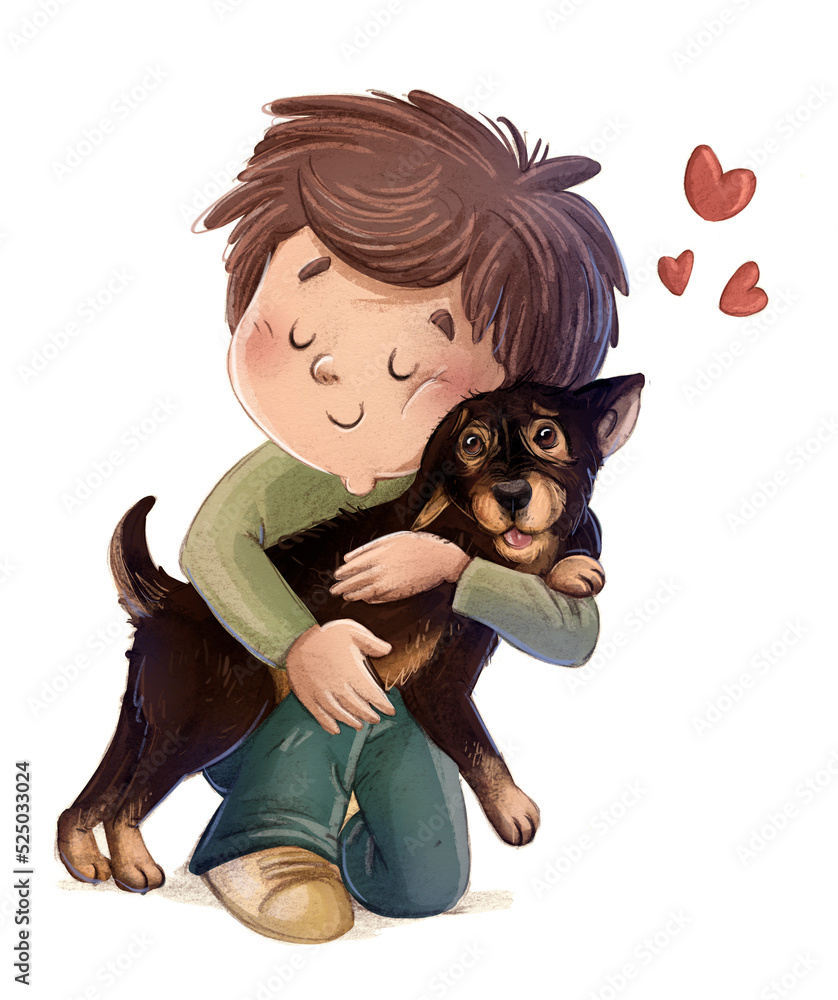 Animated Boy Hugging Dog