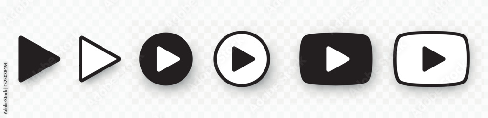 Play buttons icon set. Play button on transparent backdrop. Digital web ...