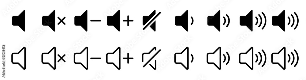 Volume icons set. Sound volume icons. Black volume audio icons. Speaker ...