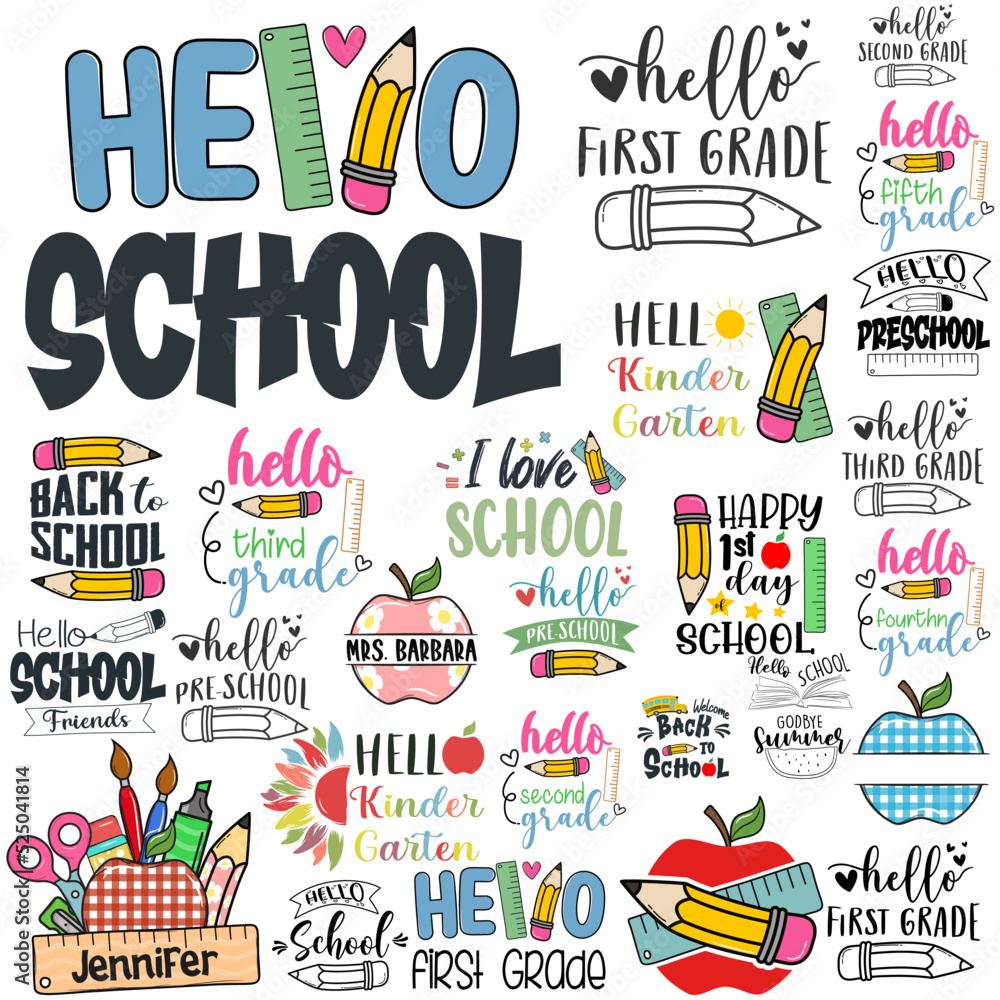 Back to School Mega vector Bundle, Hello School icon set, Teacher ...