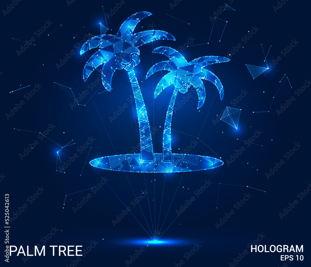 Vetor de A hologram of a palm tree. Palm trees made of polygons ...
