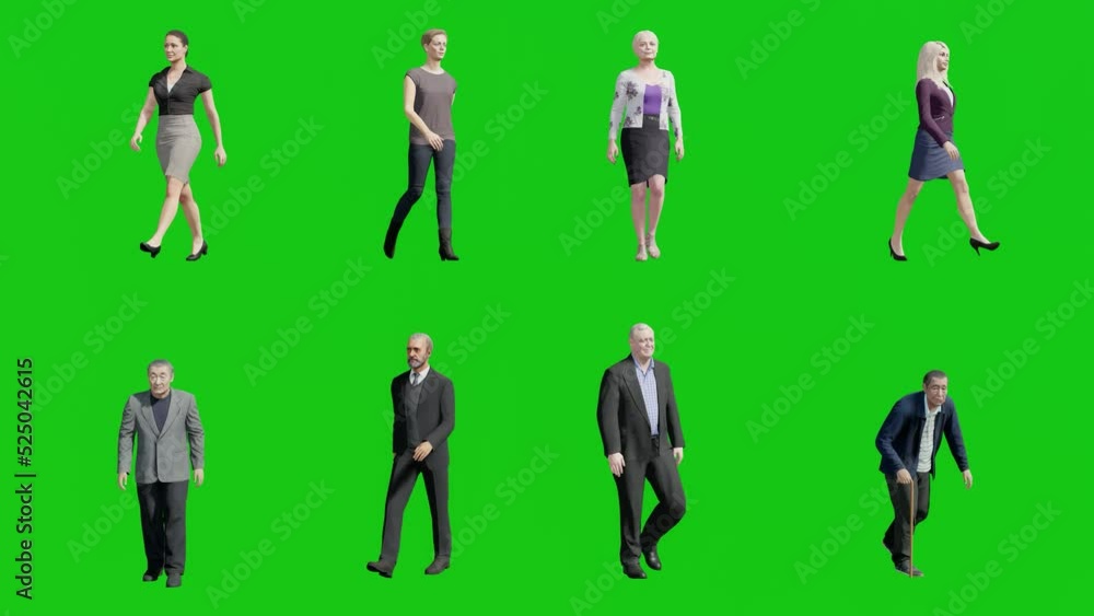 Video Stock 3D people walking on green screen background chroma key ...