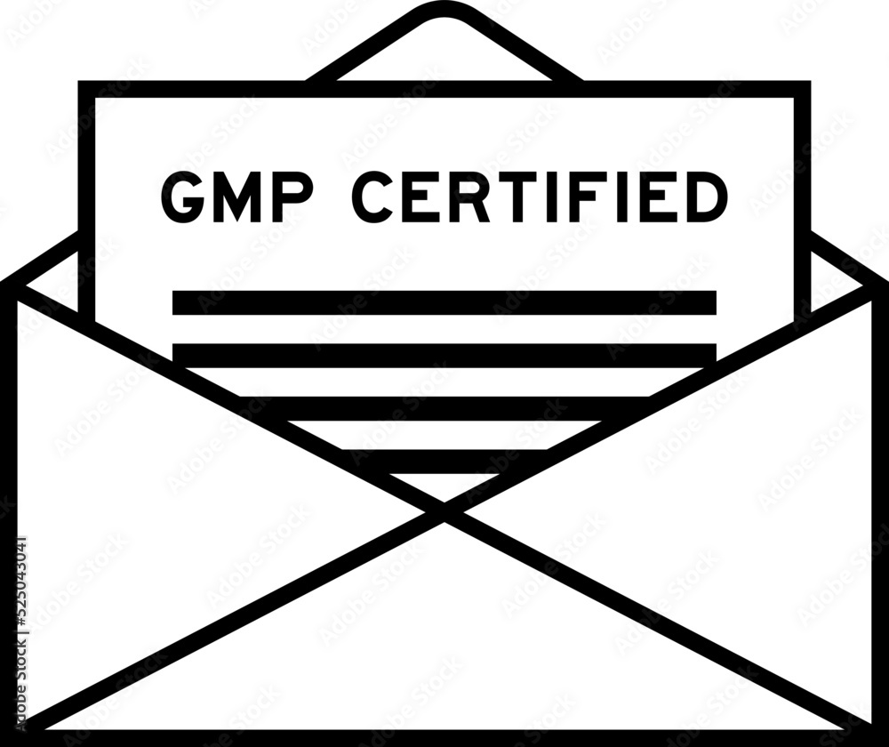 Envelope and letter sign with word GMP (Good manufacturing practice ...