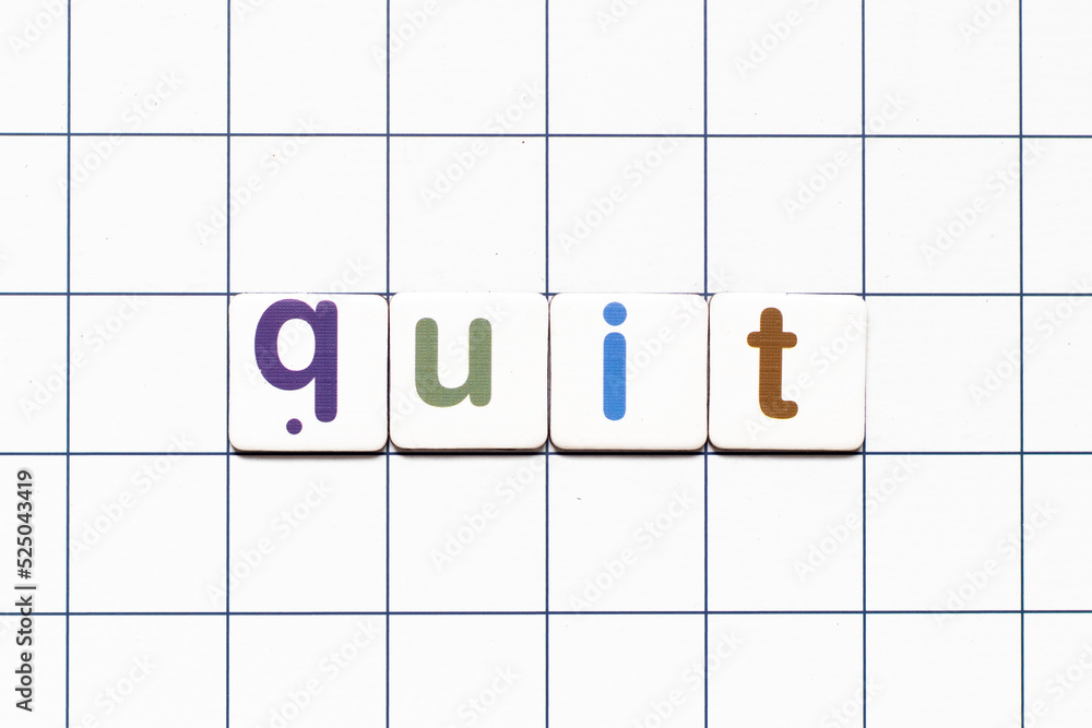 Colorful tile letter in word quit on white grid background Stock Photo ...