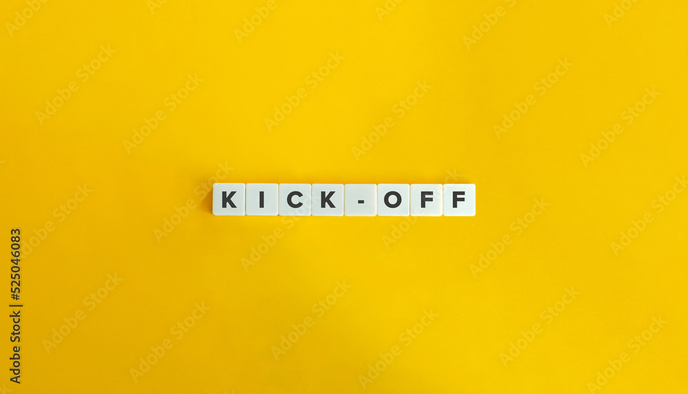 Kick-off Word and Banner. Letter Tiles on Yellow Background. Minimal ...