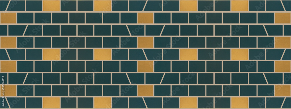 Abstract green yellow brick tiles wall texture wide background banner ...