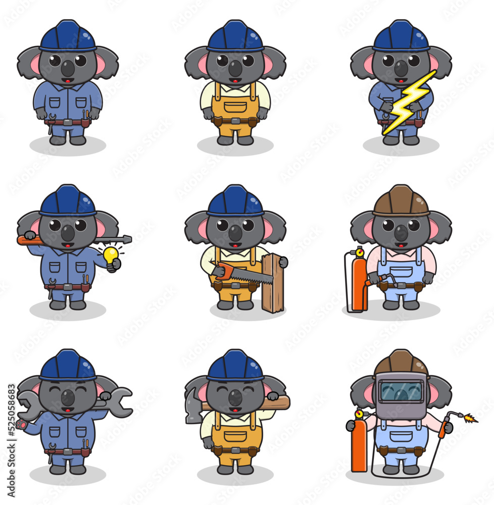 Vector illustration of Koala Construction, builder, electrician, welder ...