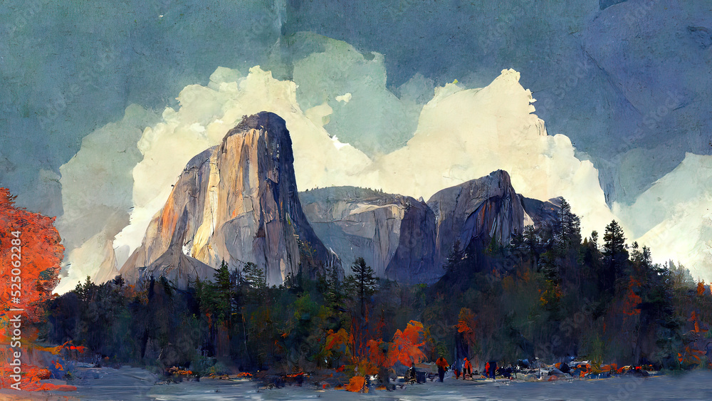 Yosemite National Park, el Capitan, drawing, illustration, digital ...