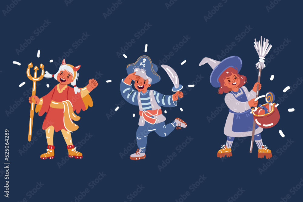 Cartoon vector illustration of Happy brother and two sisters on ...