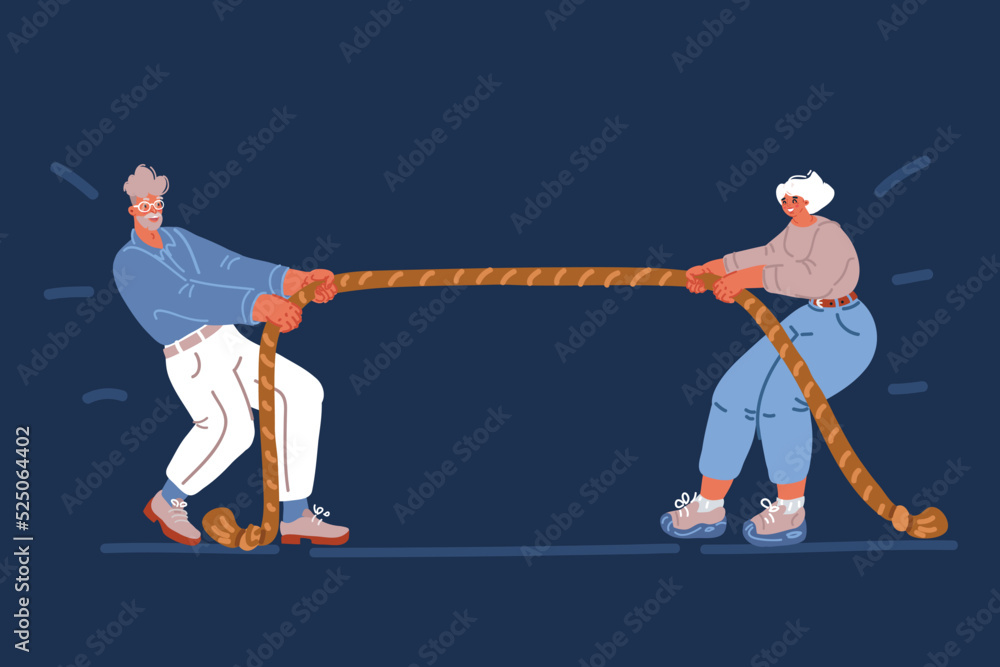 Cartoon vector illustration of tug-of-war man and woman Stock Vector ...