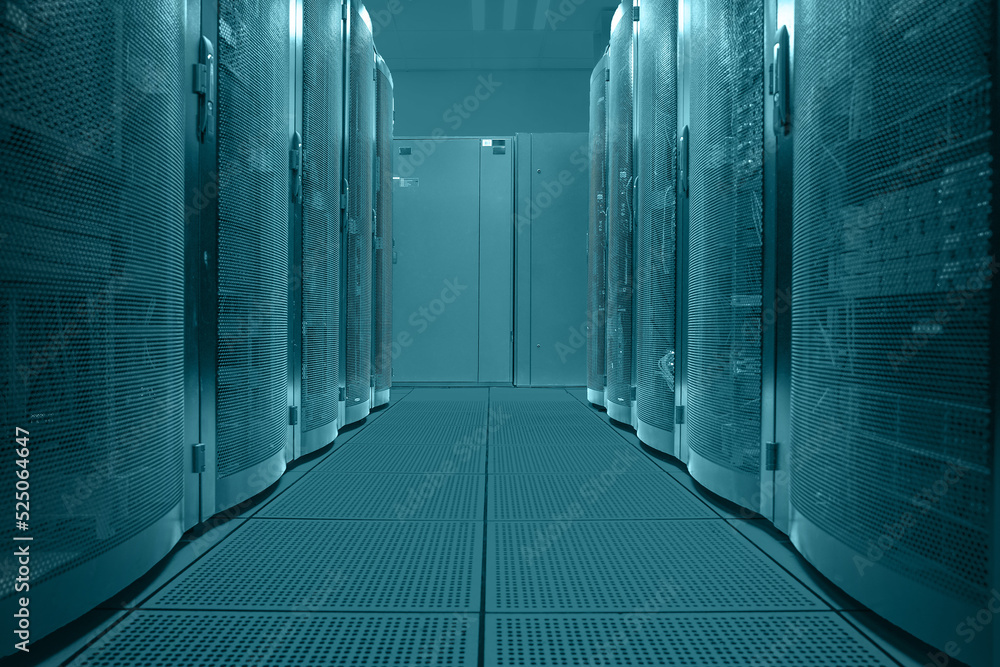 Corridor in working data center. Centers data center with multiple rows ... Corridor in working data center. Centers data center with multiple rows ...