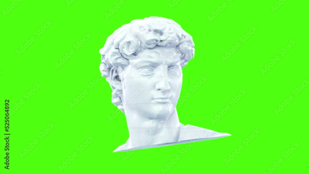 3d glitch of David head on green screen background. Sculpture David 3D ...