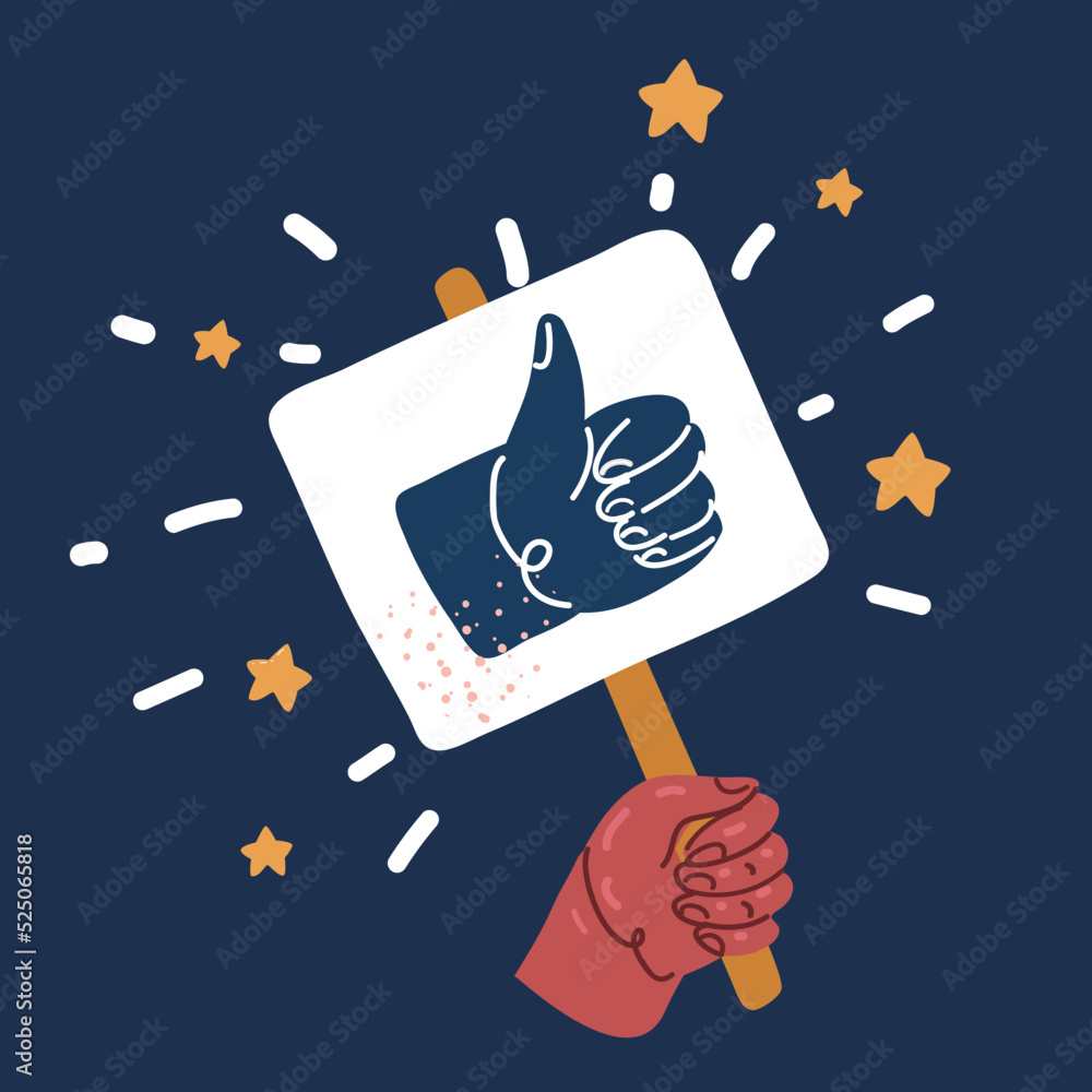 Cartoon vector illustration of hand holding like symbol on placard ...