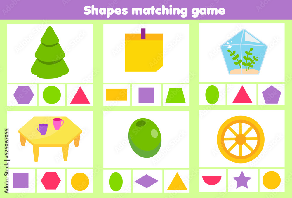 Matching children educational game. Match objects and shapes. Flashcars ...