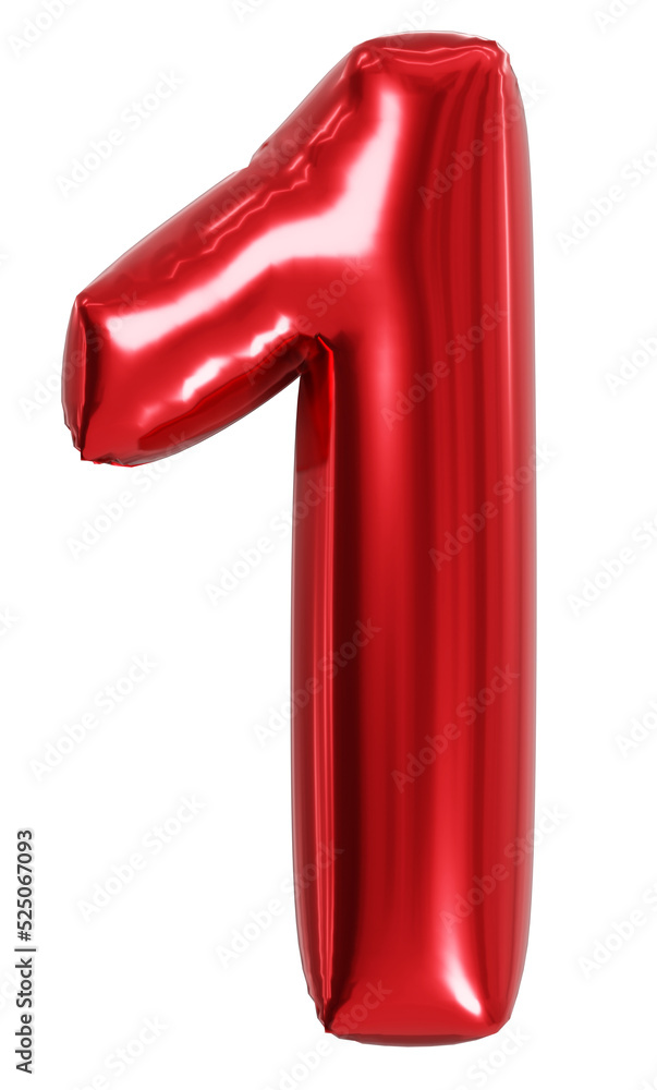 Red Number 1 Alphabet Balloon Realistic 3D Stock Illustration | Adobe Stock