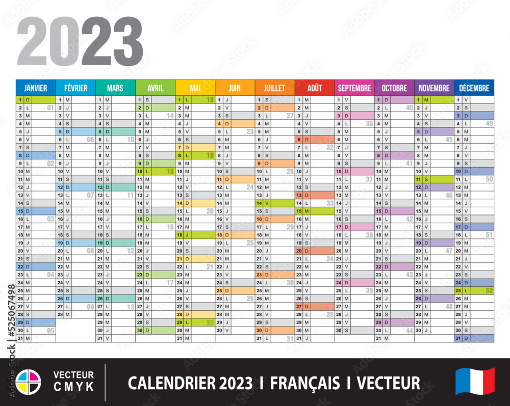 Planning calendrier français 2023. Textes 100% vectorisés. Vecteur ...