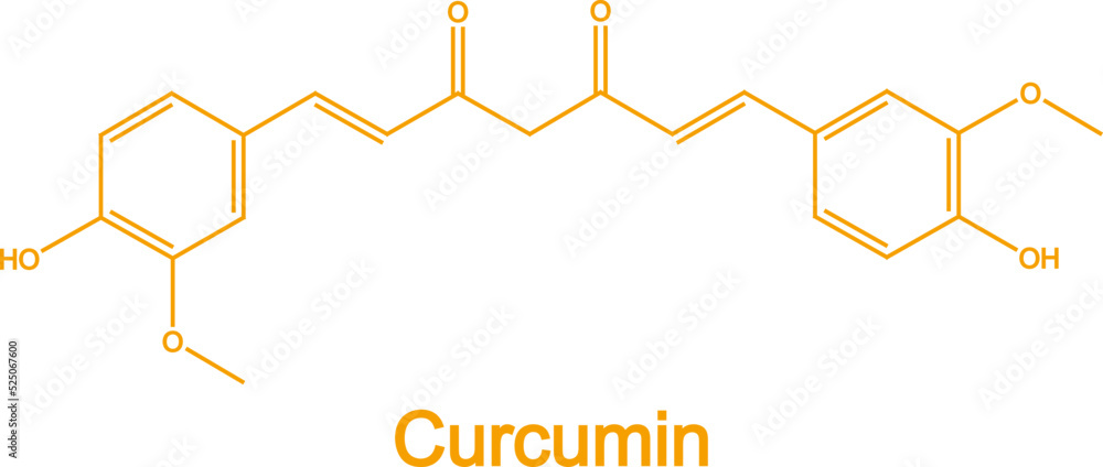 Curcumin turmeric spice molecule. Organic curcumin chemical formula ...