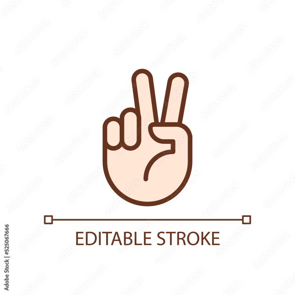 Peace sign pixel perfect RGB color icon. Pacifistic hand gesture ...