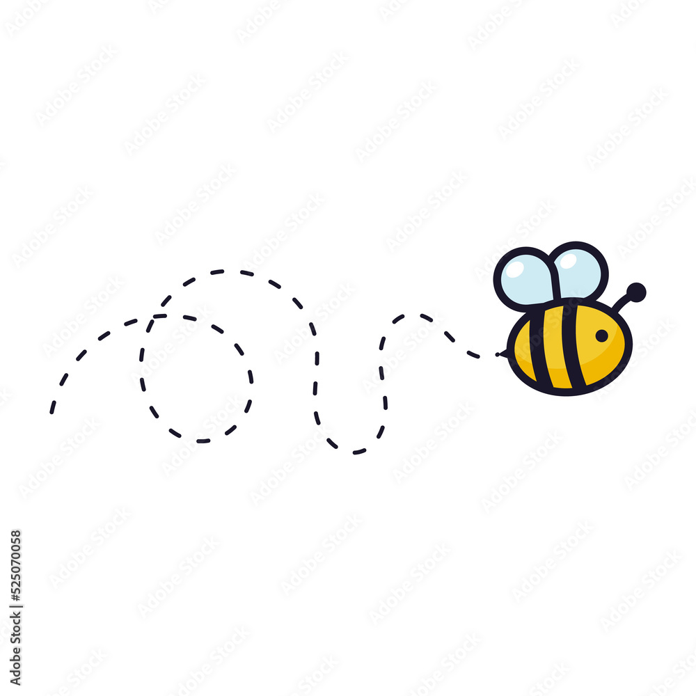 Bee flying path. A bee flying in a dotted line The flight path of a bee ...