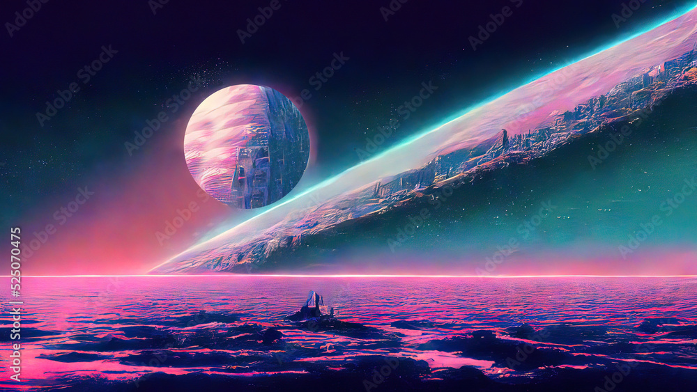 Vaporwave, synthwave, space illustration. Retro, vintage 4k digital ...