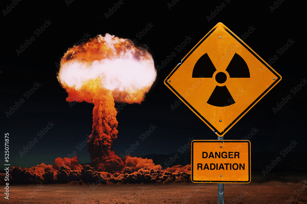 Yellow sign danger radiation against the background of a nuclear ...