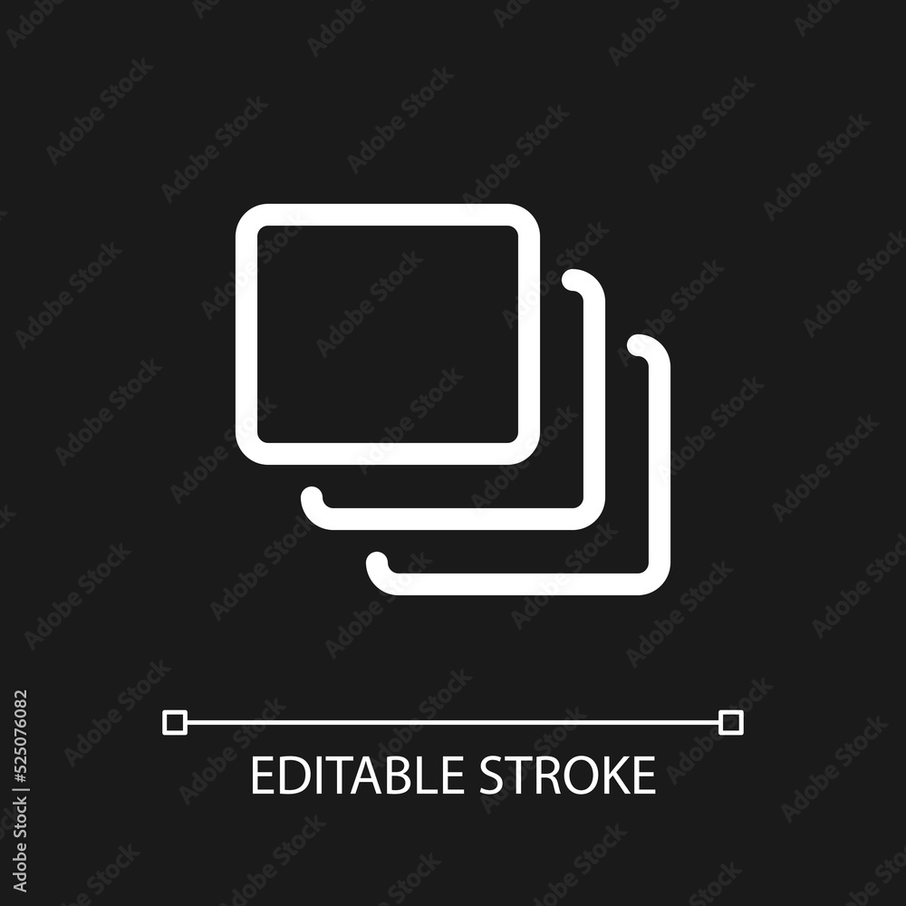 Series of layers pixel perfect white linear ui icon for dark theme. Digital image editing ...