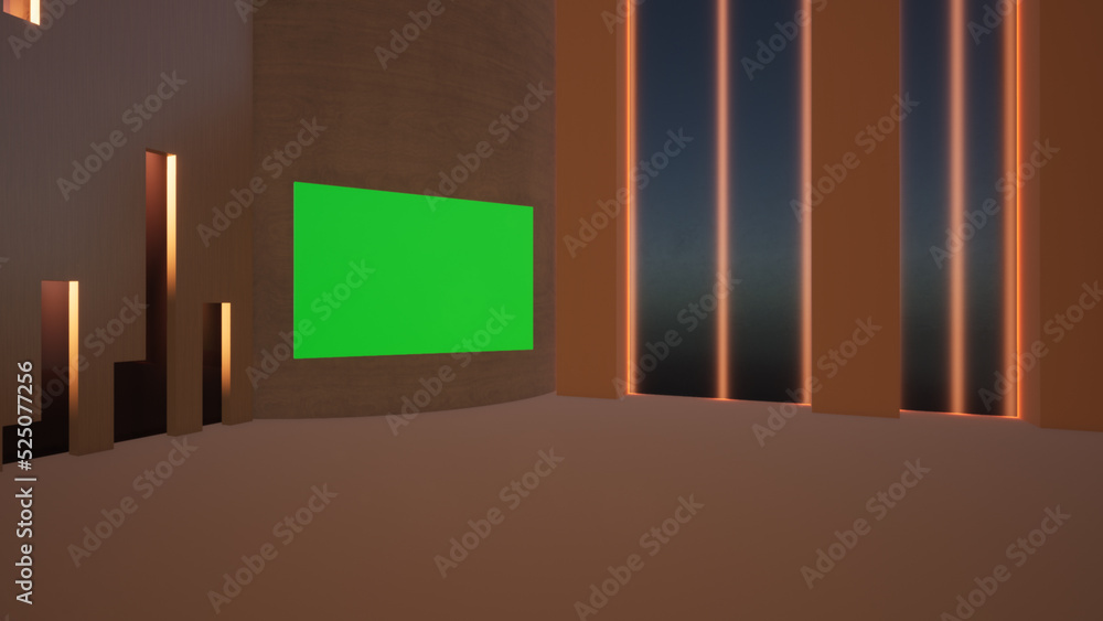 virtual studio set with green screen shot 3d illustration Stock ...