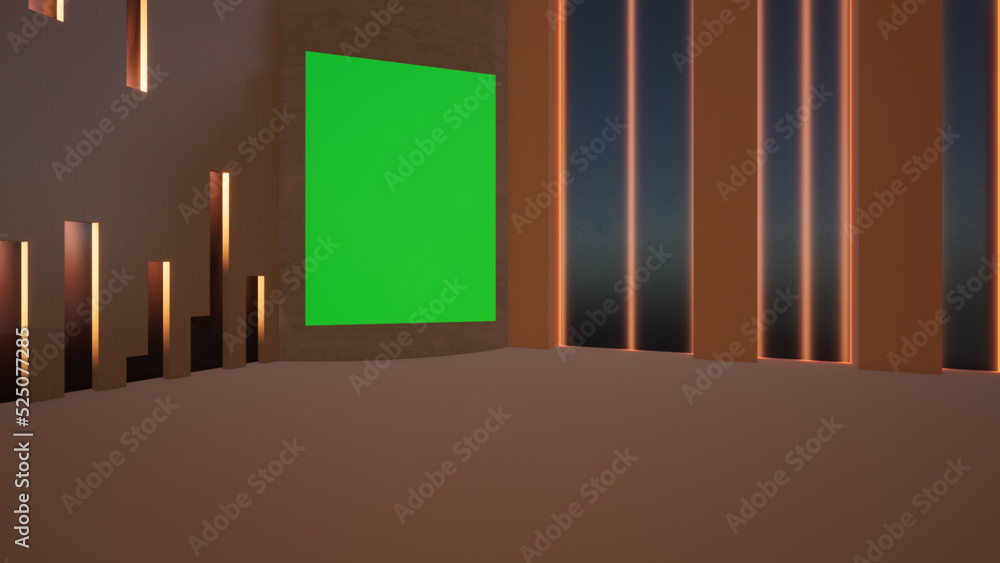 virtual studio set with green screen shot 3d illustration Stock ...