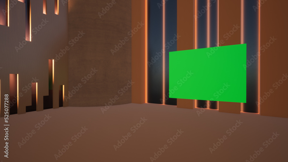 virtual studio set with green screen shot 3d illustration Stock ...