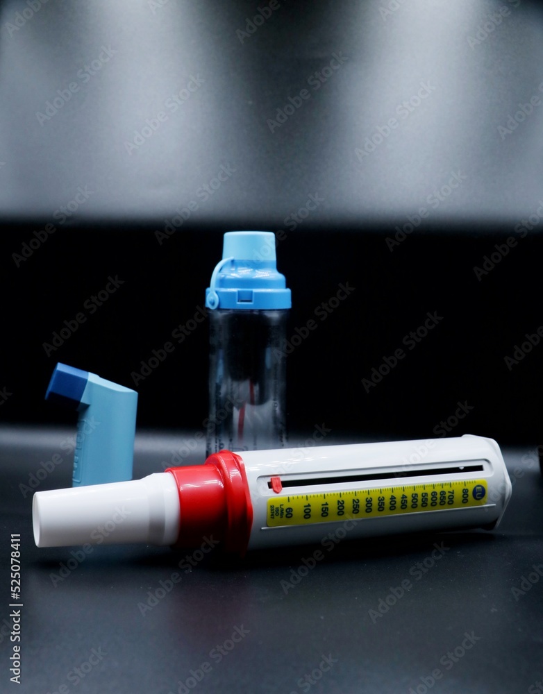 A peak flow meter and inhaler medicine with spacer device. . Peak flow ...