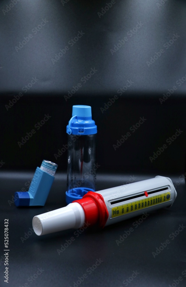 A peak flow meter and inhaler medicine with spacer device. . Peak flow ...