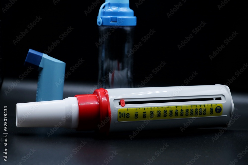 A Peak Flow Meter And Inhaler Medicine With Spacer Device Peak Flow
