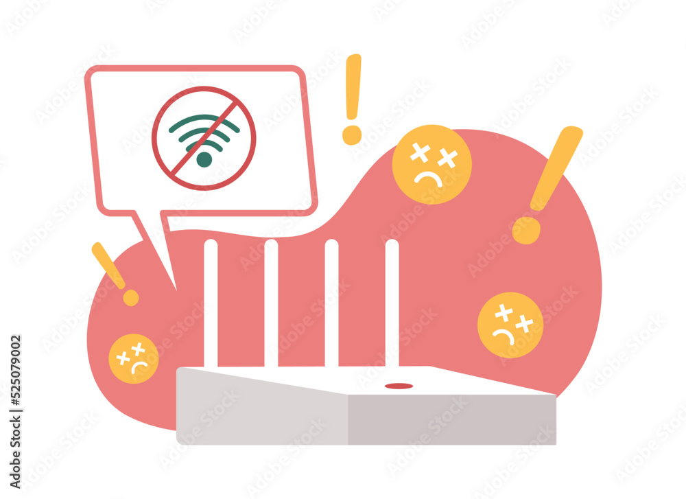 Absent router signal 2D vector isolated illustration. Connection flat ...
