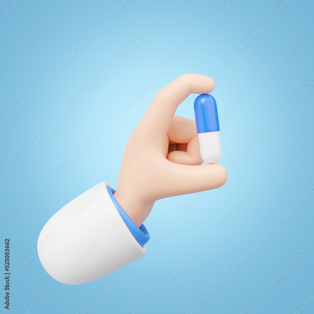 3D hand holding medicine icon. Doctor giving drug, antibiotic pill ...