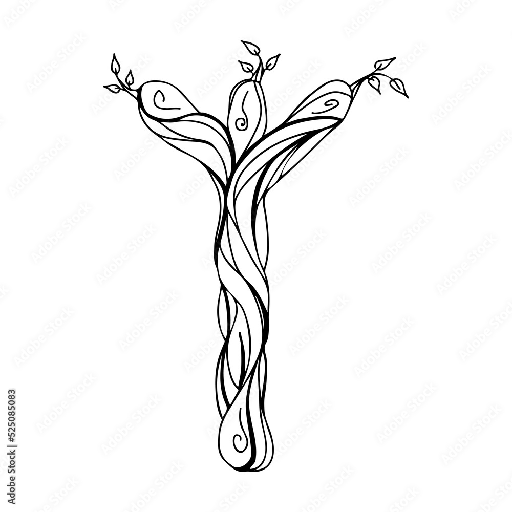 Rune Algiz, Elhaz. Wooden doodle style. Magical amulet chicken foot ...