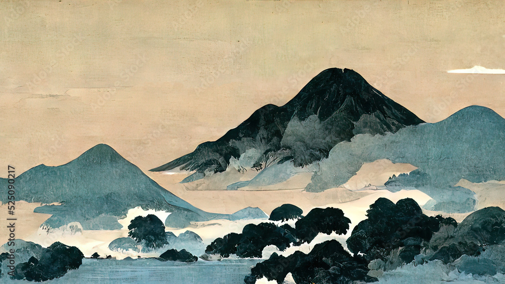 Japanese Ukiyo-e, landscape, art prints. Oriental artistic painting. Japanese landscape. 4k ...
