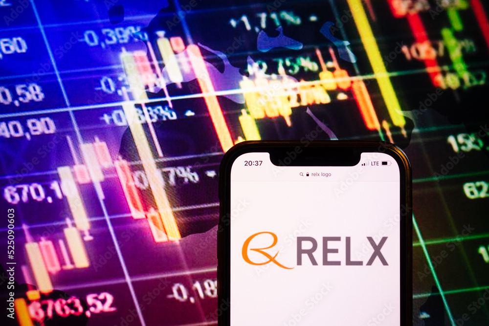 KONSKIE, POLAND - August 10, 2022: Smartphone displaying logo of Relx ...
