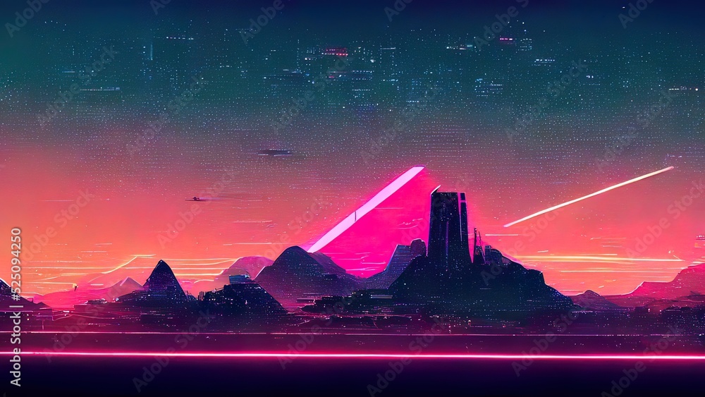 Cityscape, synthwave, retrowave city colorful background. 4k wallpaper ...