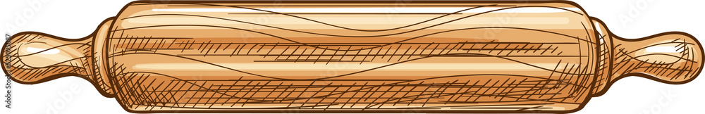 Rolling pin isolated wooden bakery dough roller. Vector bakery tool ...
