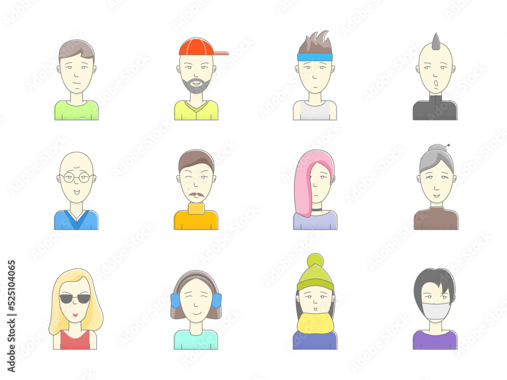 Cartoon Color Various Avatars Icons Set Flat Design Style. Vector ...