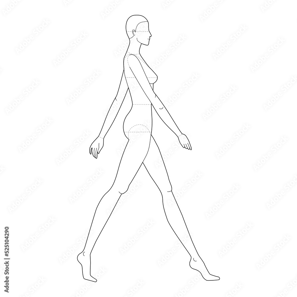 Walking women Fashion template 9 nine head size female with main lines ...