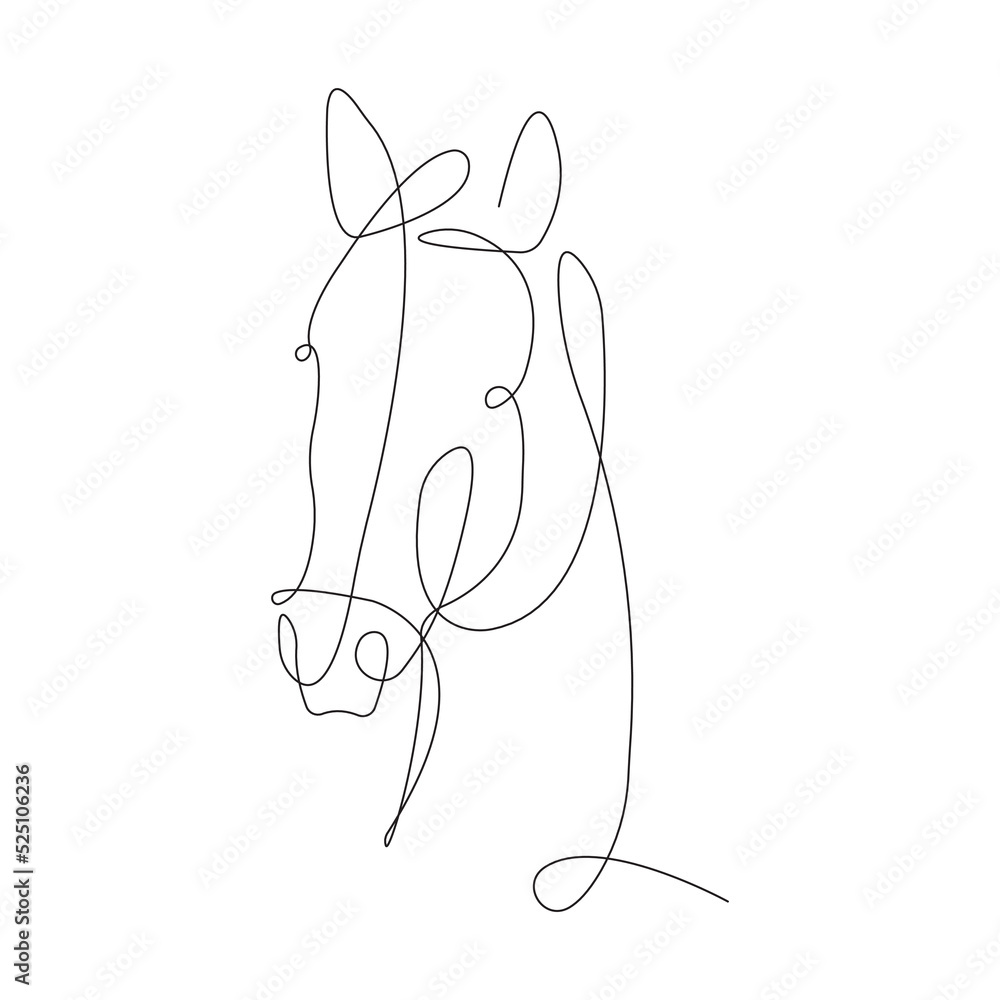 Silhouette of a horse's head drawn in one continuous line. Design ...