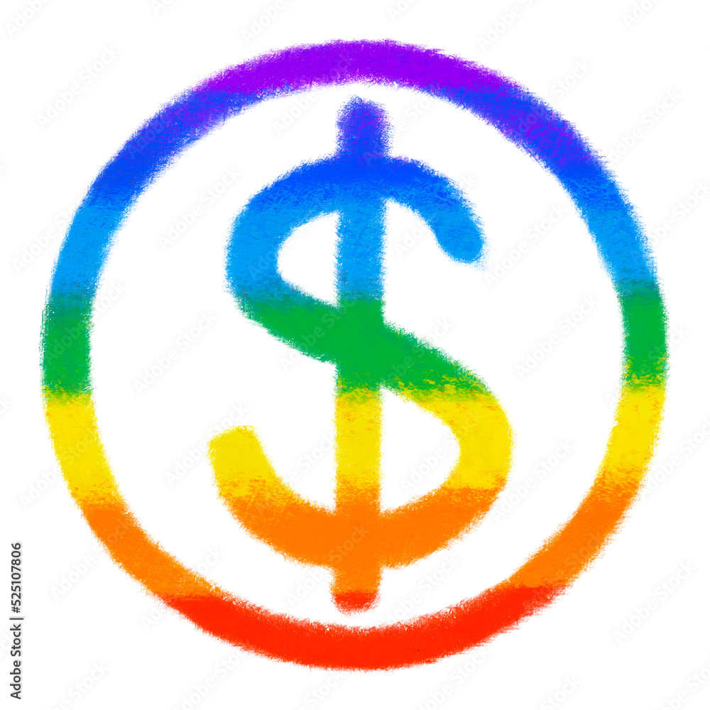 Money symbol pride rainbow symbol LGBTQ equality rights hand drawn ...