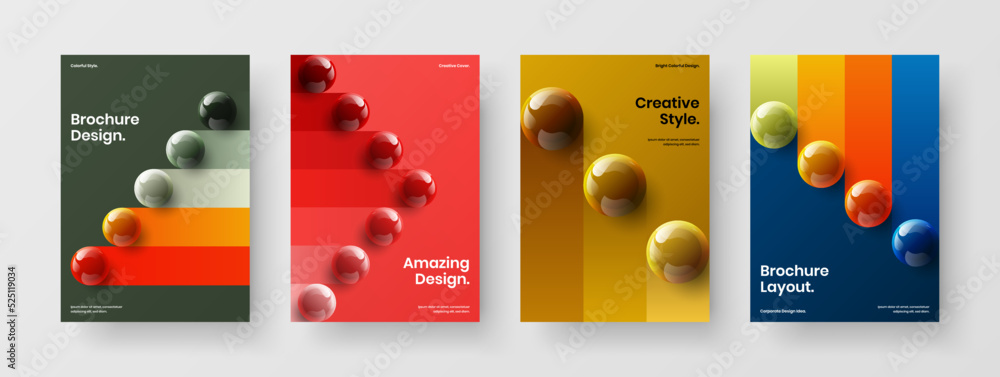 Trendy leaflet A4 vector design template set. Vivid 3D spheres magazine ...