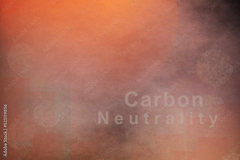 Carbon neutrality text in dirty grey smog atmosphere on blurred orange ...