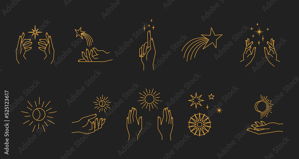 Aesthetic astral hands. Collection of cosmic and celestial elements ...
