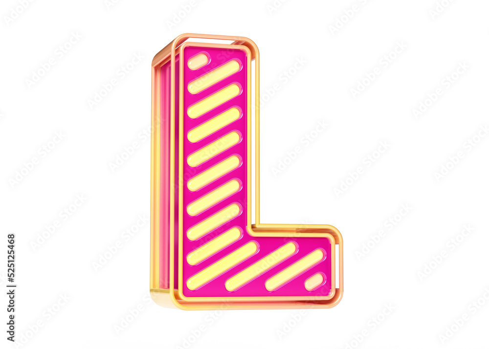Neon pattern font alphabet letter L in golden yellow and pink color ...